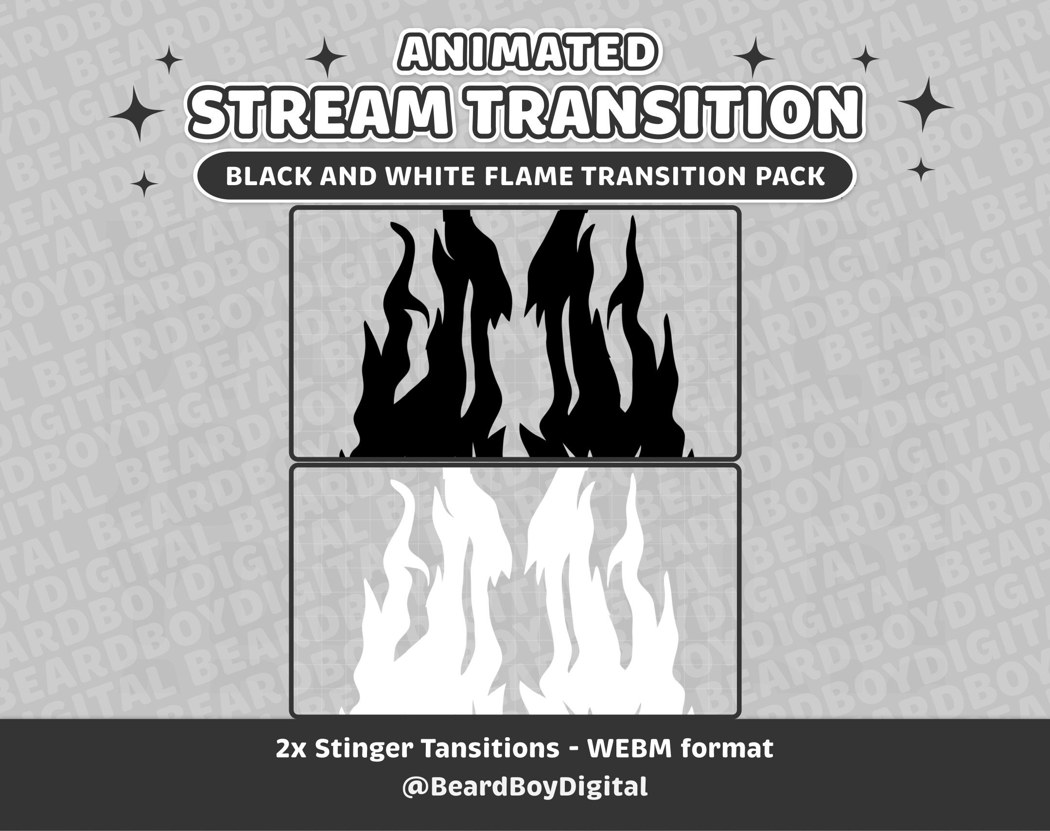 Black and White Flame Animated Transition Pack | Twitch, OBS, Stream ...