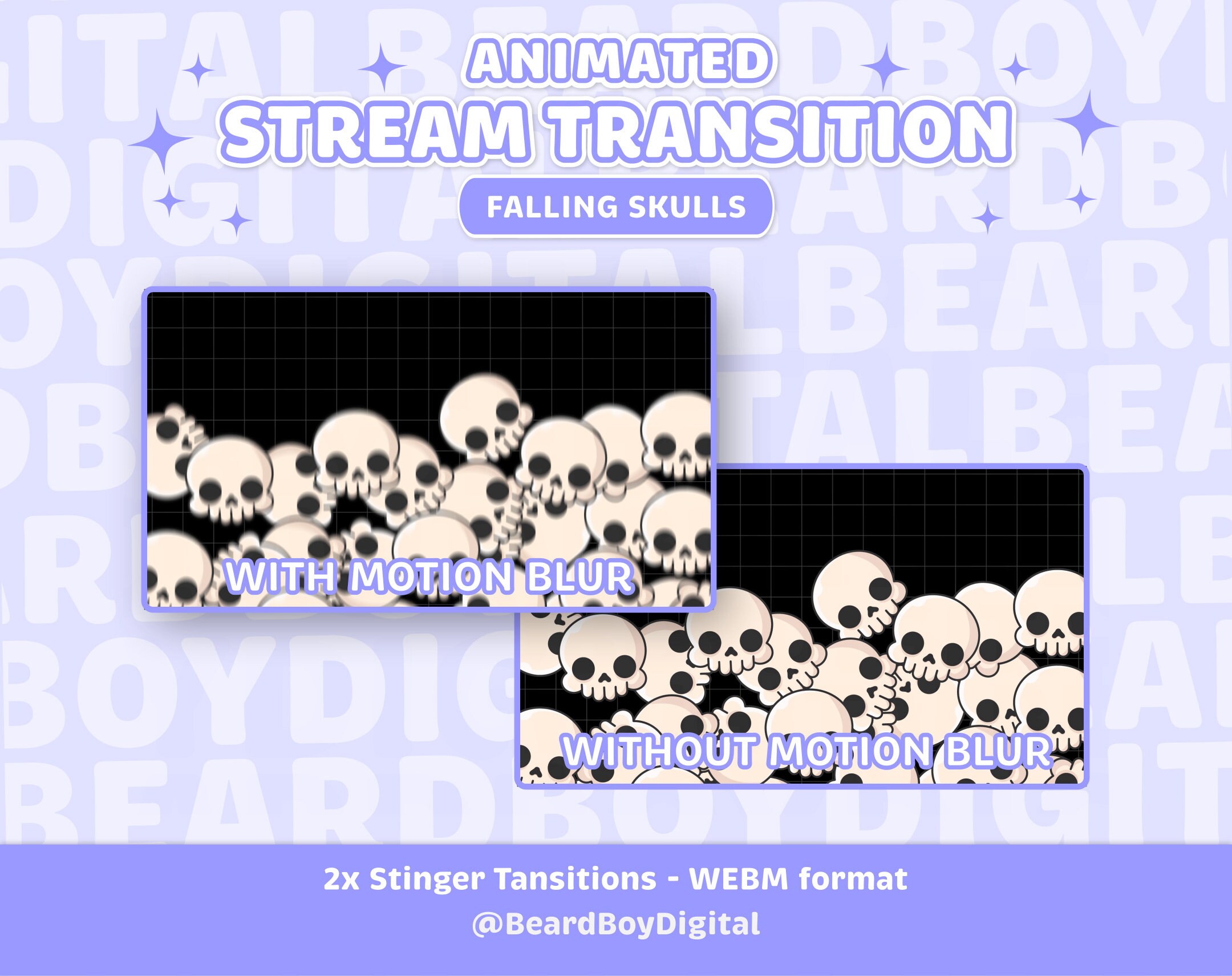 Animated Stream Transition - Cute Falling Skulls | Twitch Stinger, OBS ...