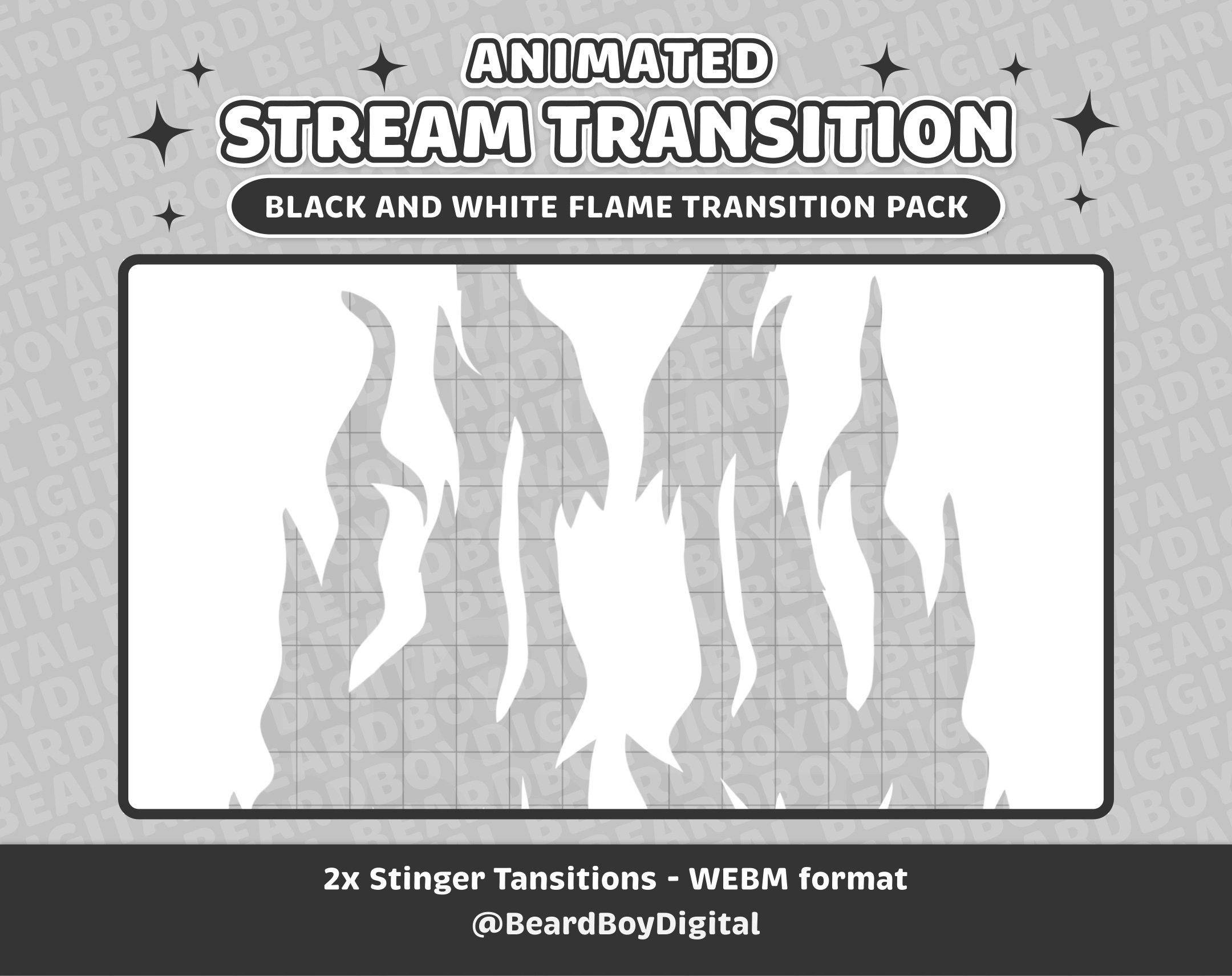Black and White Flame Animated Transition Pack | Twitch, OBS, Stream ...