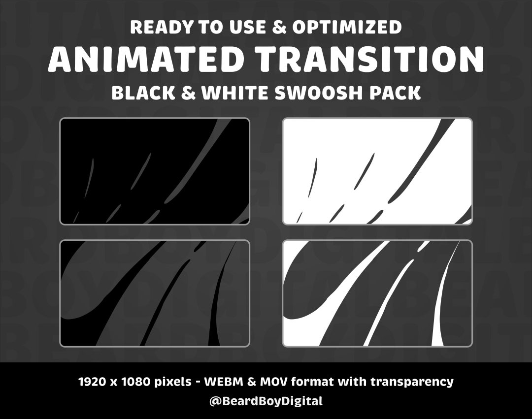 Black and White Swoosh Animated Stinger Transition Pack | Twitch, OBS ...