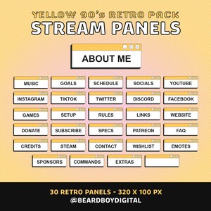 Yellow 90's Retro Panels Pack for Twitch | Stream Panels, OBS, Stream ...