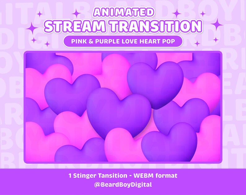 Pink & Purple Animated Stream Transition - Cute Love Heart Pop | Twitch ...