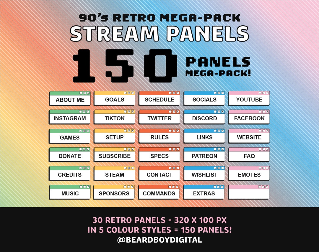90's Retro Mega Pack Panels for Twitch | Stream Panels, OBS, Stream ...