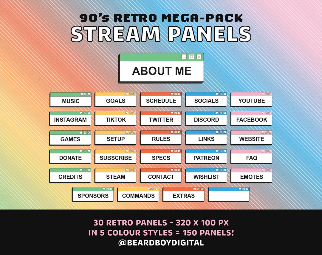 90's Retro Mega Pack Panels for Twitch Stream Panels, OBS, Stream ...
