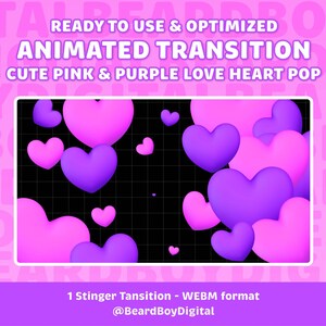 Pink & Purple Animated Stream Transition Cute Love Heart Pop Twitch ...