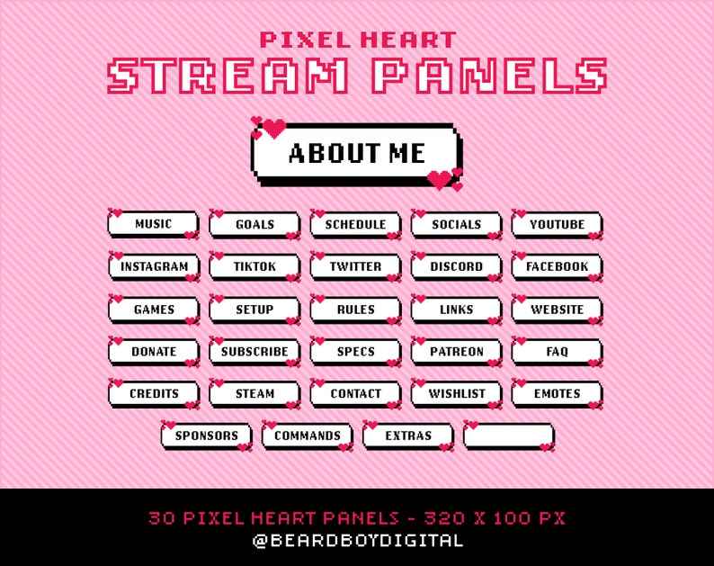 Pixel Heart Panels Pack for Twitch Stream Panels, OBS, Stream Assets ...