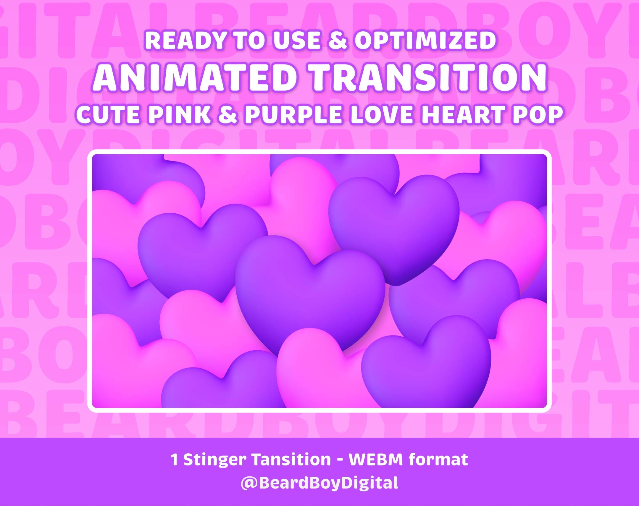 Pink & Purple Animated Stream Transition Cute Love Heart Pop Twitch ...