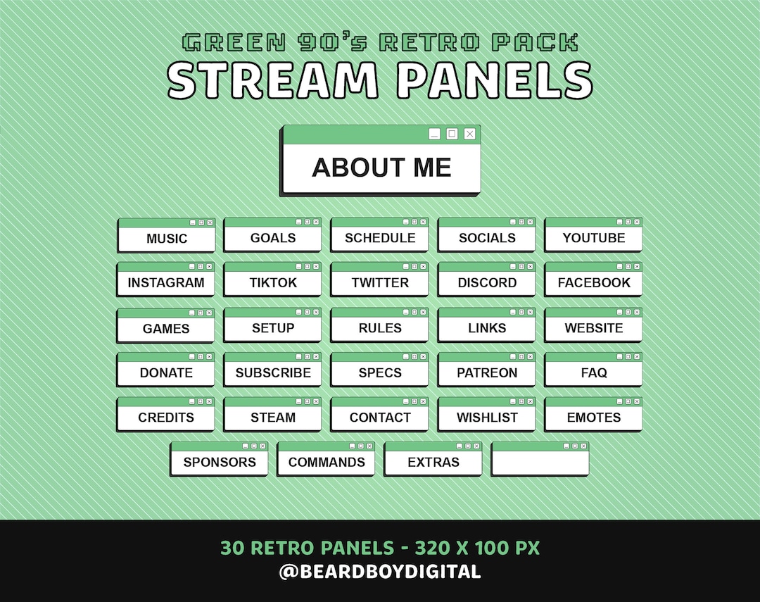 Green 90's Retro Panels Pack for Twitch | Stream Panels, OBS, Stream ...