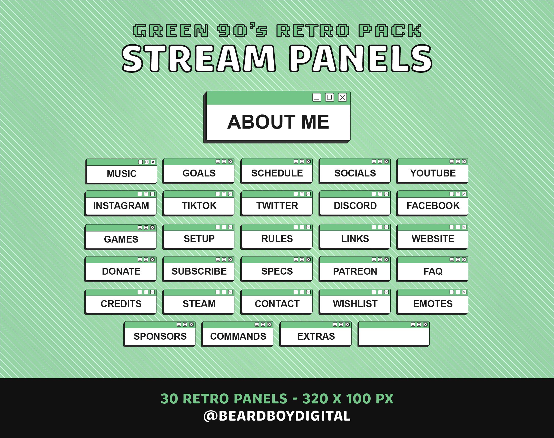 Green 90's Retro Panels Pack for Twitch | Stream Panels, OBS, Stream ...