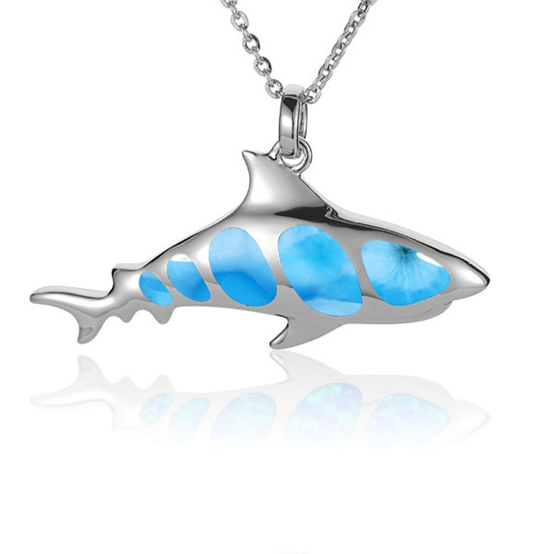 Beautiful Sterling Silver Shark Pendant With Rare Larimar Stone. - Etsy