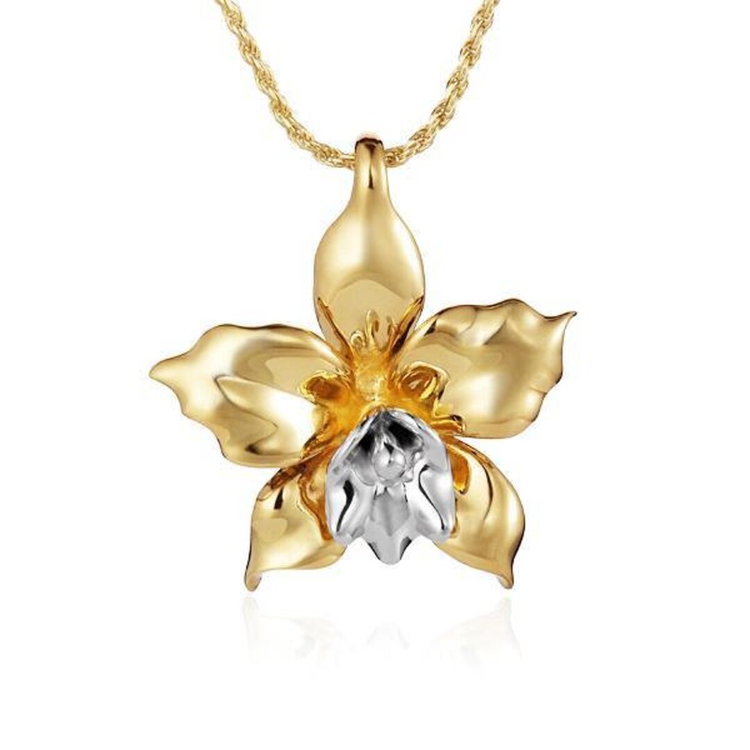 Beautiful 14K Gold Orchid Pendant large - Etsy