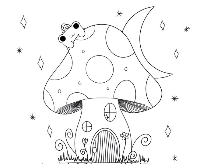 Cute Mushroom Frog Coloring Page, Cute Coloring Page, Mushroom Frog ...