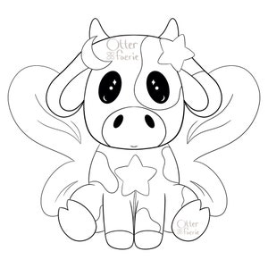 Cute Fairy Star Cow Coloring Page, Cute Coloring Page, Fairycore Cow ...