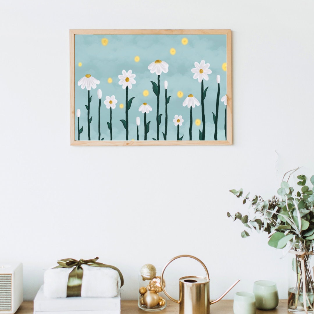 Daisy Floral Printable Wall Art, Aesthetic Teal Art (digital Download ...