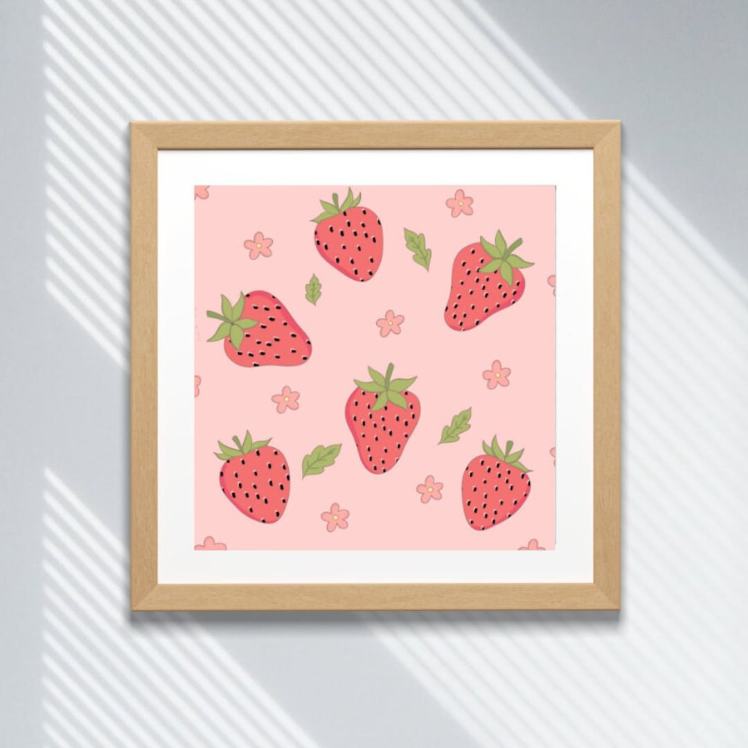 Strawberry Printable Wall Art, Cute Printable Art, Strawberry Wall Art ...