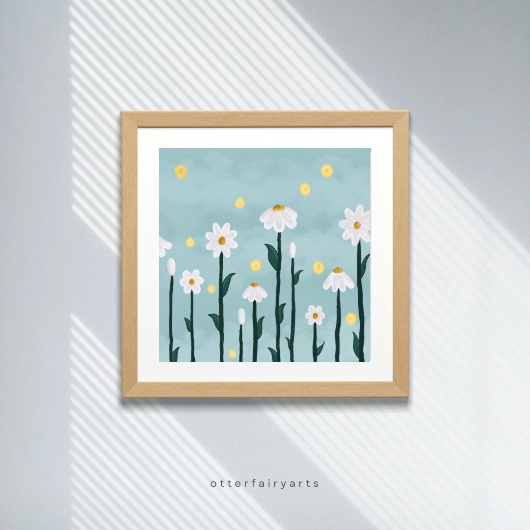 Daisy Floral Printable Wall Art, Aesthetic Teal Art (digital Download ...