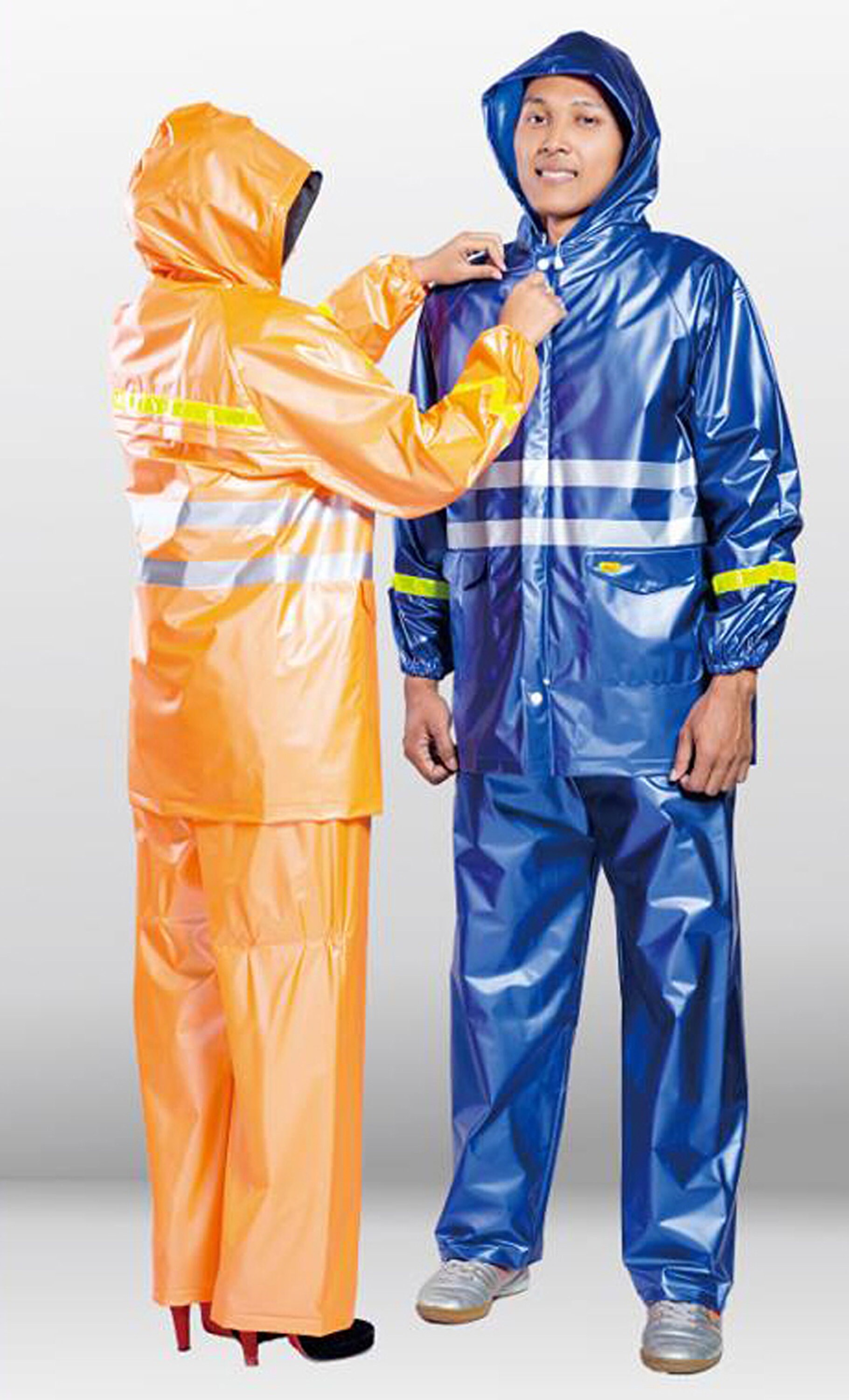 Raincoat Jacket and Pants With Zipper and Hood PVC Rainsuit Material ...