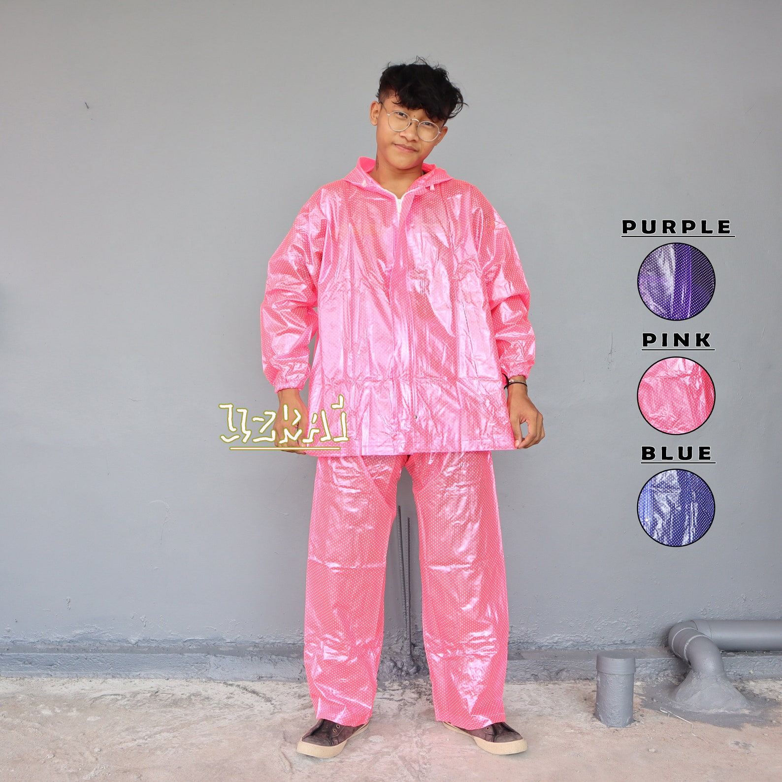 Raincoat Jacket and Pants With Zipper and Hood PVC Rainsuit Material ...
