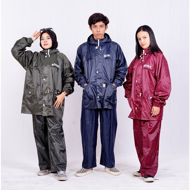 Nylon Raincoat Suit Jacket and Trousers With Attached Hood, Rubber ...