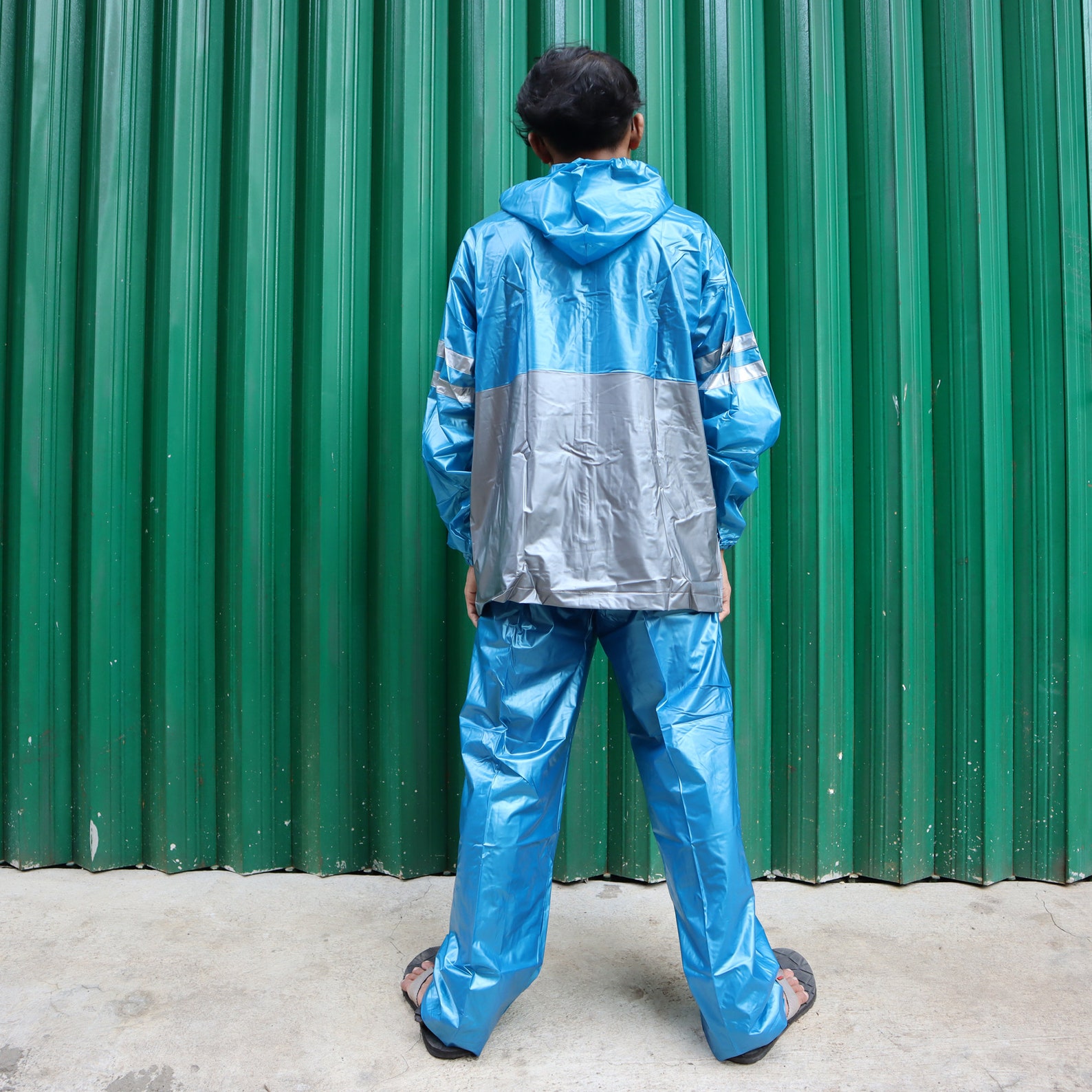 Raincoat Jacket and Pants With Zipper and Hood PVC Rainsuit Material ...