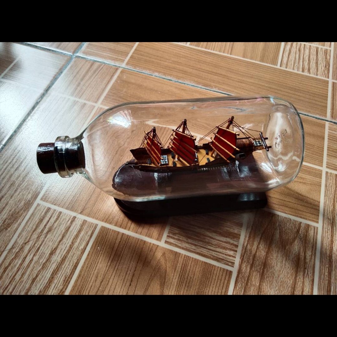 Miniature Wooden Chinese Sailing Ship in Bottle Handmade Replica ...