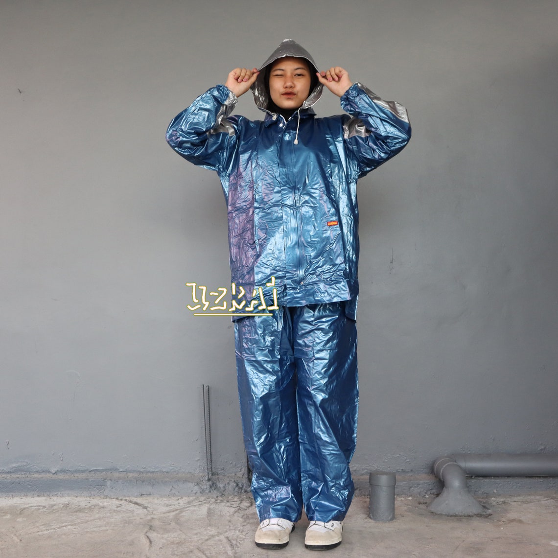 Raincoat Jacket and Pants With Zipper and Hood PVC Rainsuit Material ...