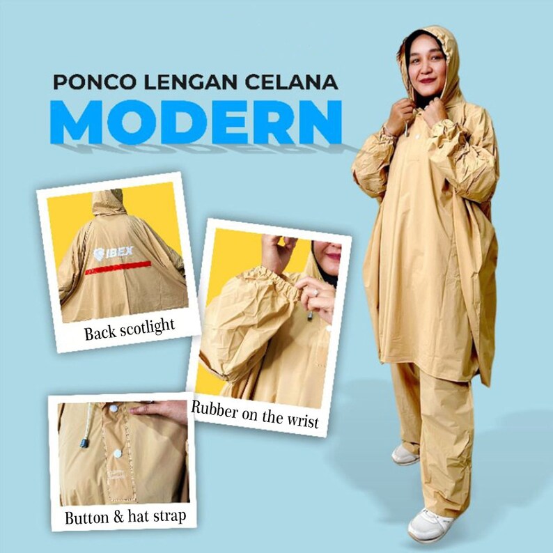 Poncho Raincoat With Trouser Sleeves, No Zipper, Complete With Hood and ...