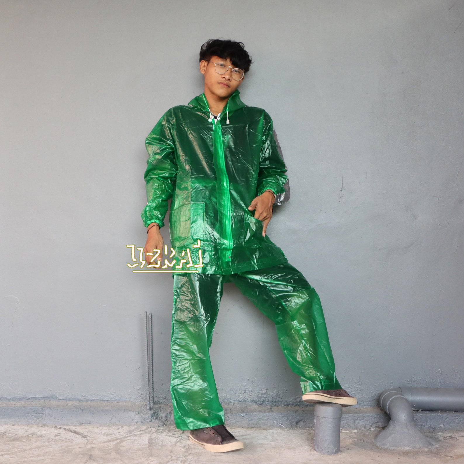 Raincoat Jacket and Pants With Zipper and Hood PVC Rainsuit Material ...