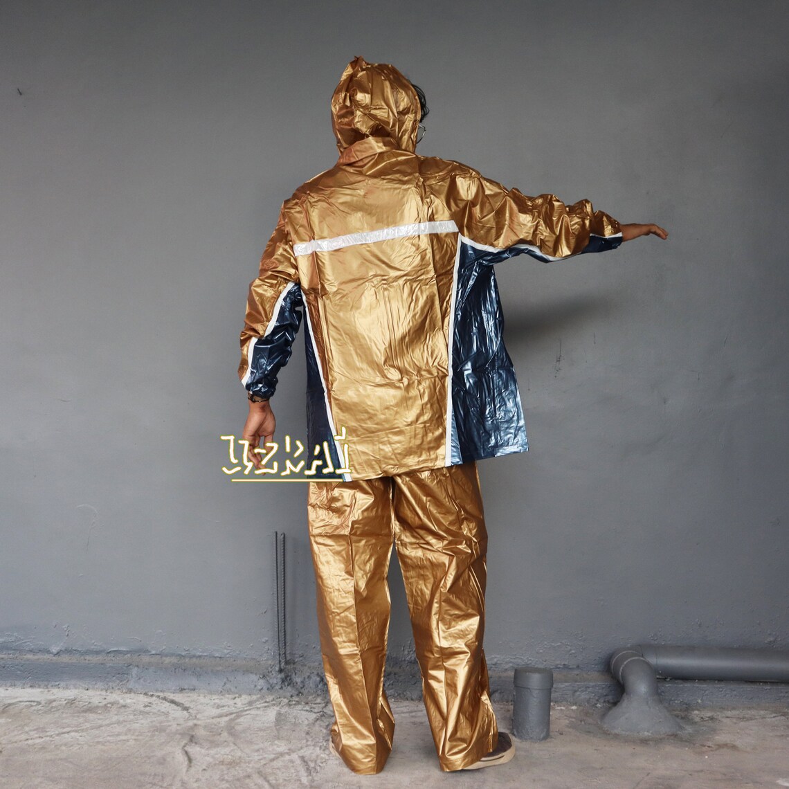 Raincoat Jacket and Pants With Zipper and Hood PVC Rainsuit Material ...