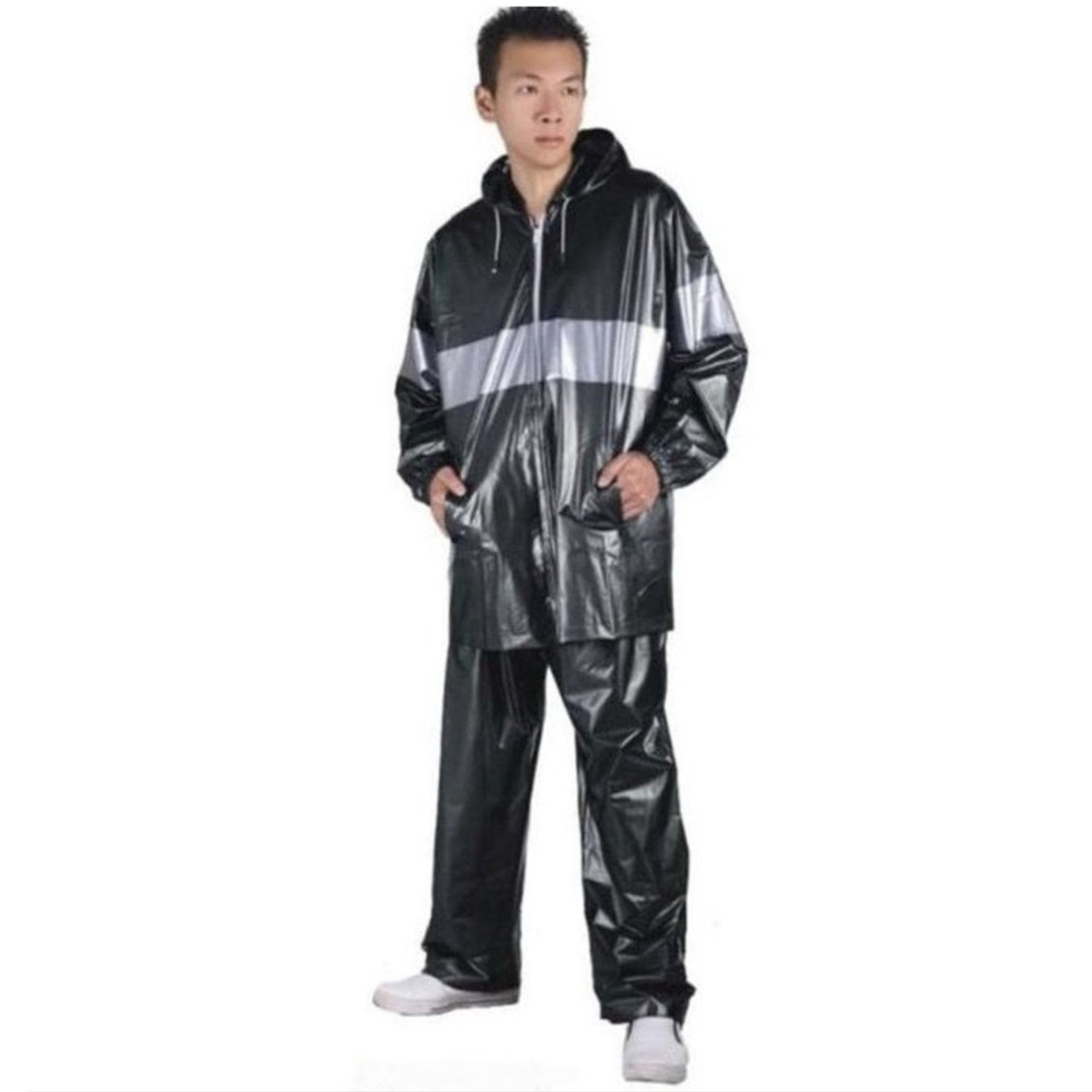 Raincoat Jacket and Pants With Zipper and Hood PVC Rainsuit Material ...
