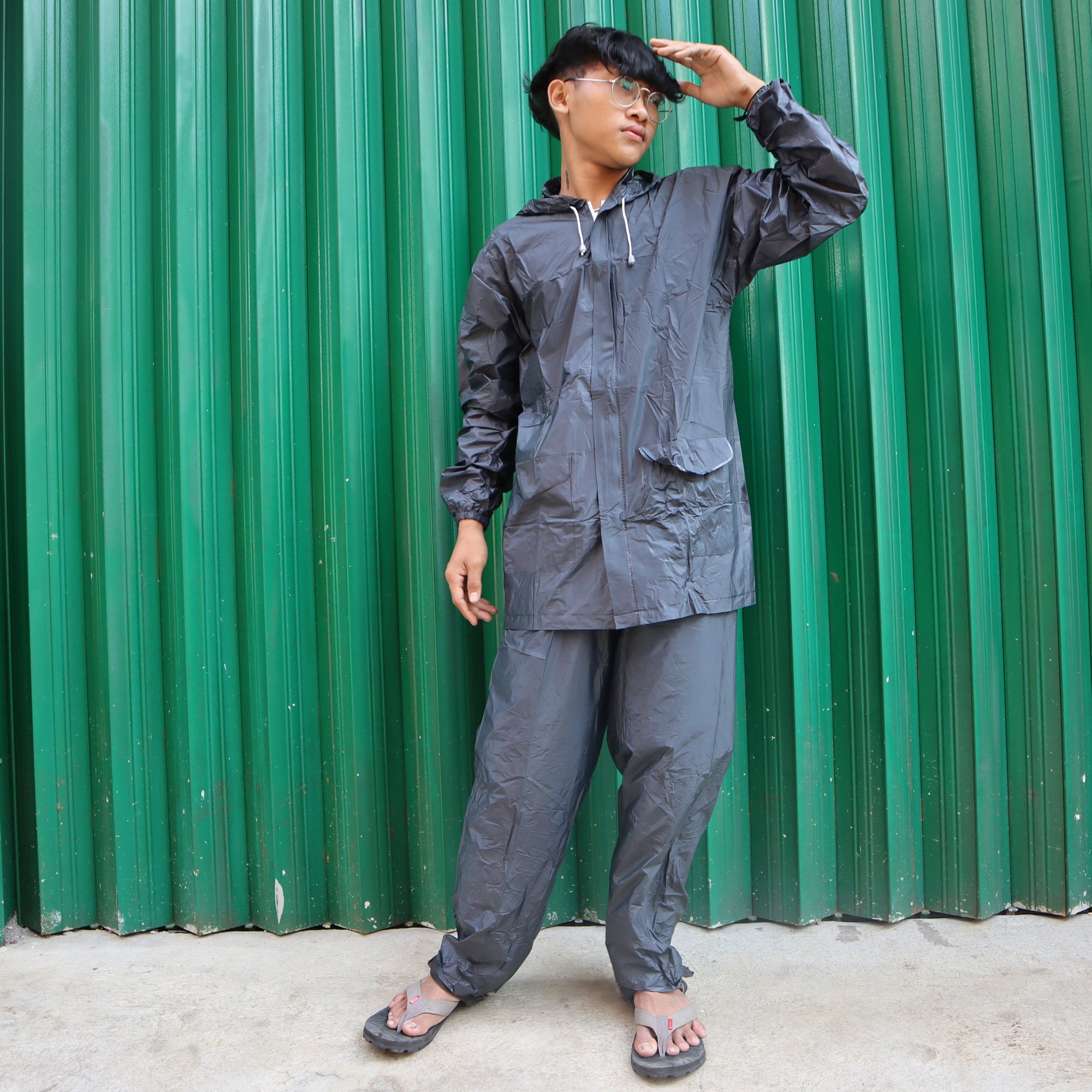 Raincoat Jacket and Pants With Zipper and Hood PVC Rainsuit Material ...