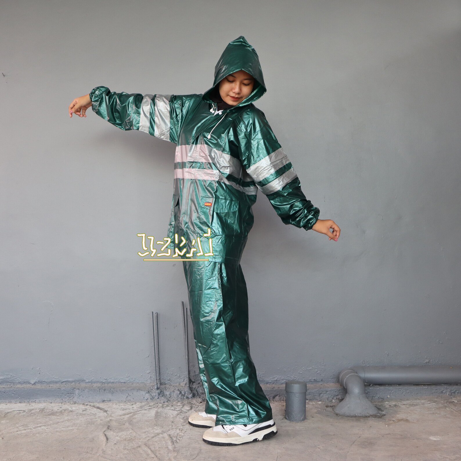 Raincoat Jacket and Pants With Zipper and Hood PVC Rainsuit Material ...