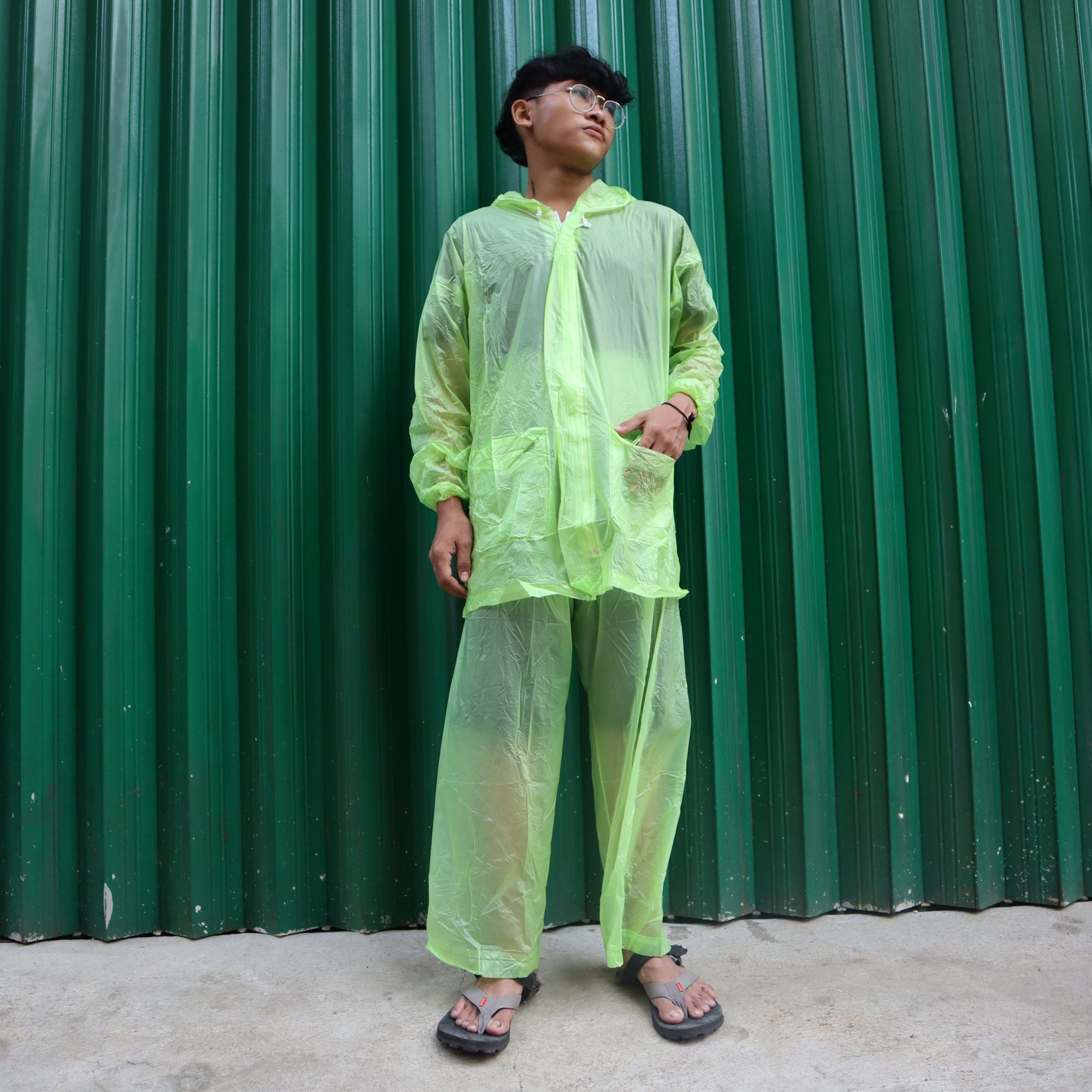 Raincoat Jacket and Pants With Zipper and Hood PVC Rainsuit Material ...