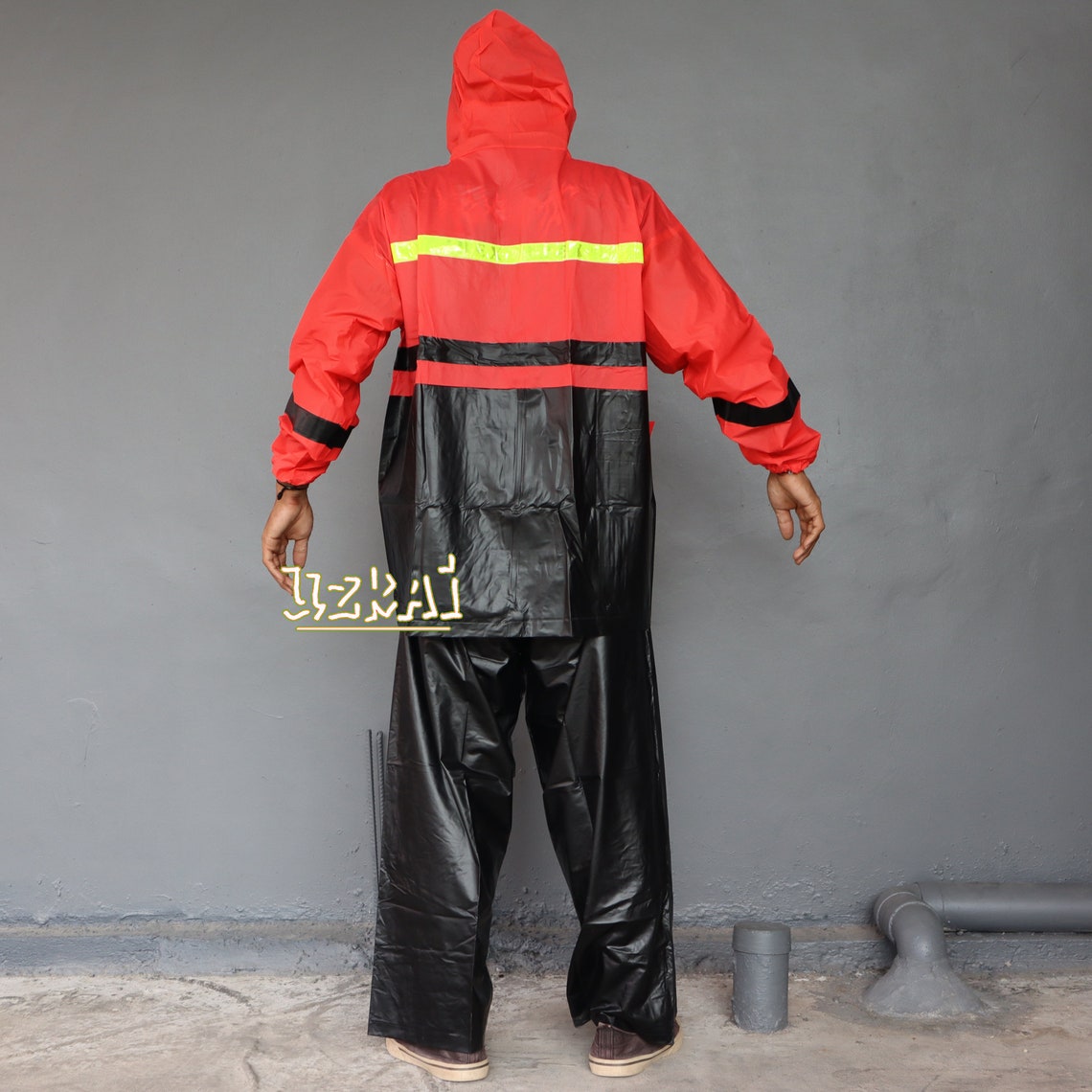 Raincoat Jacket and Pants With Zipper and Hood PVC Rainsuit Material ...