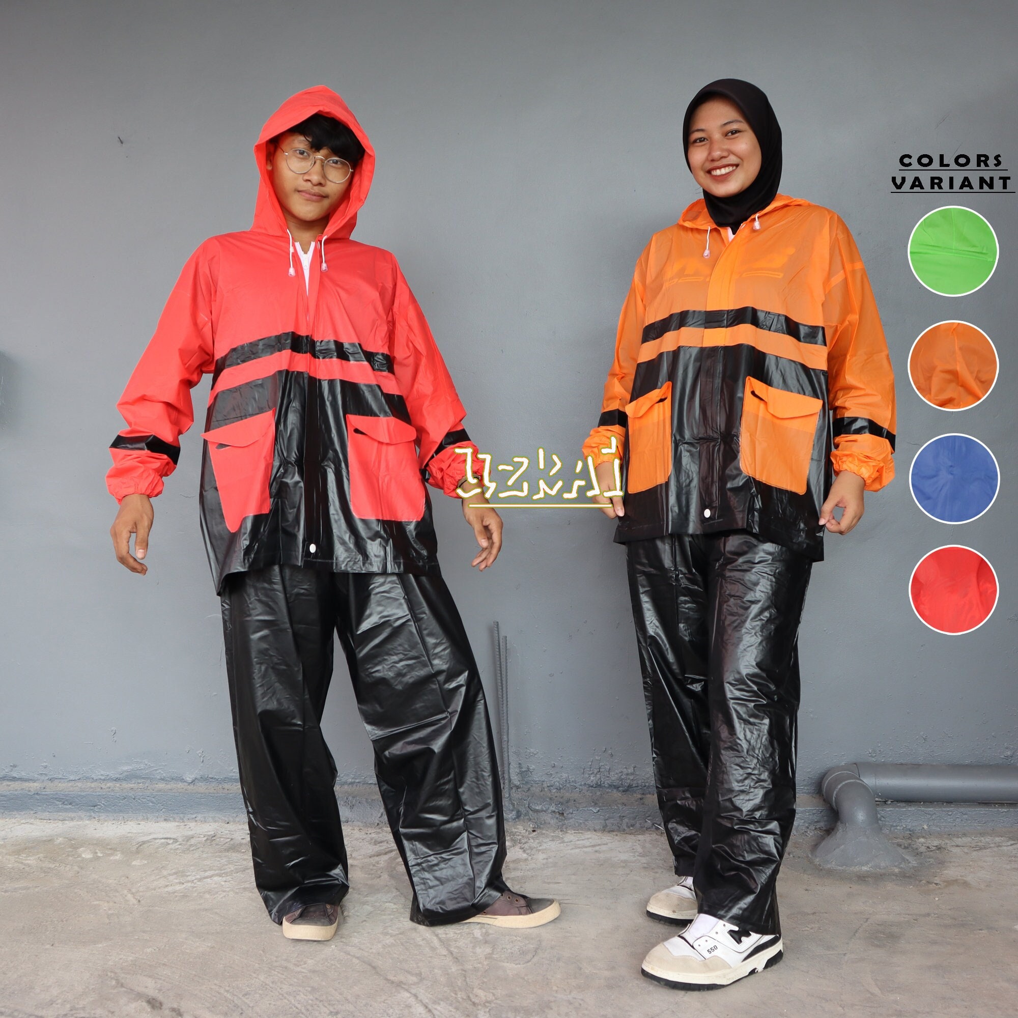 Raincoat Jacket and Pants With Zipper and Hood PVC Rainsuit Material ...