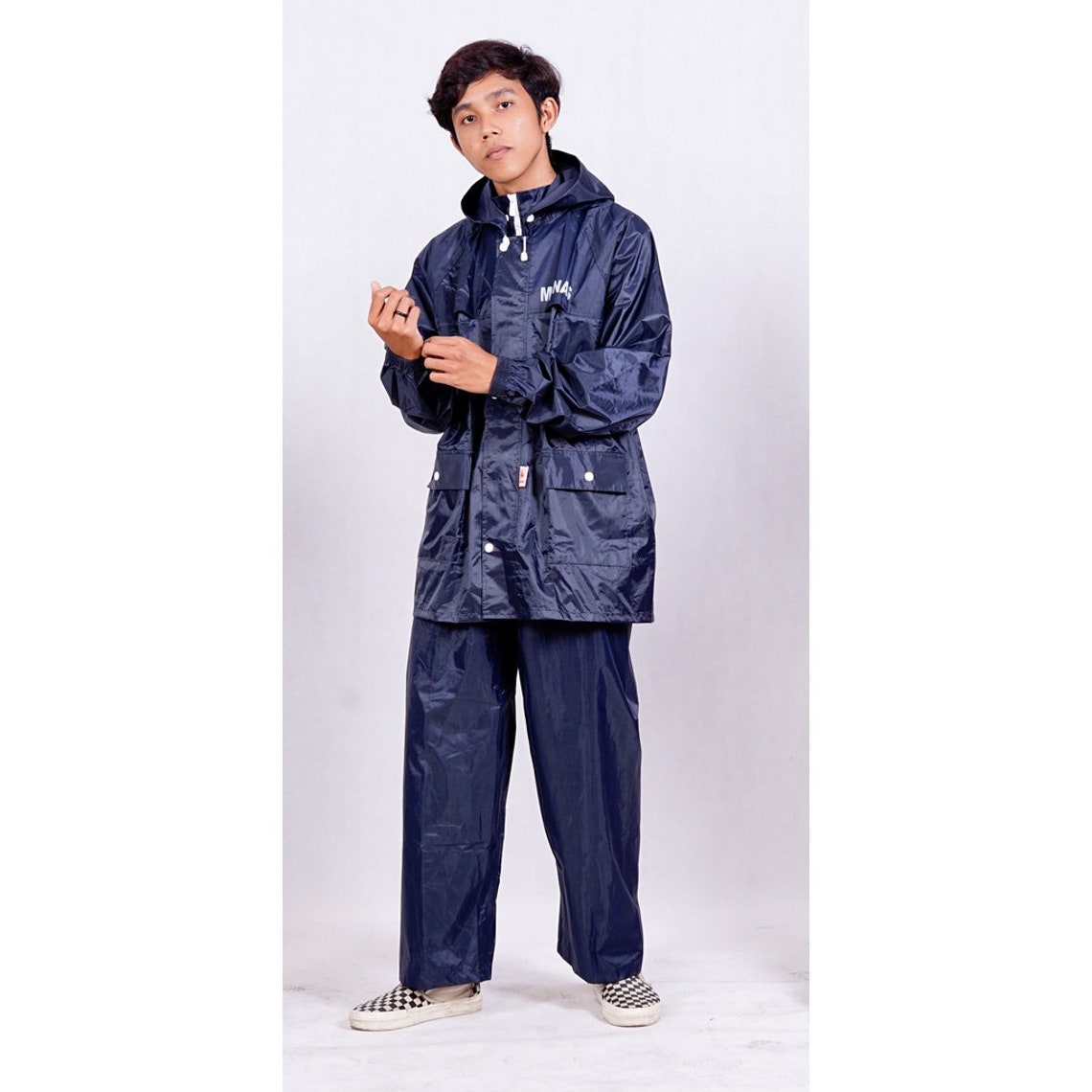 Nylon Raincoat Suit Jacket and Trousers With Attached Hood, Rubber ...