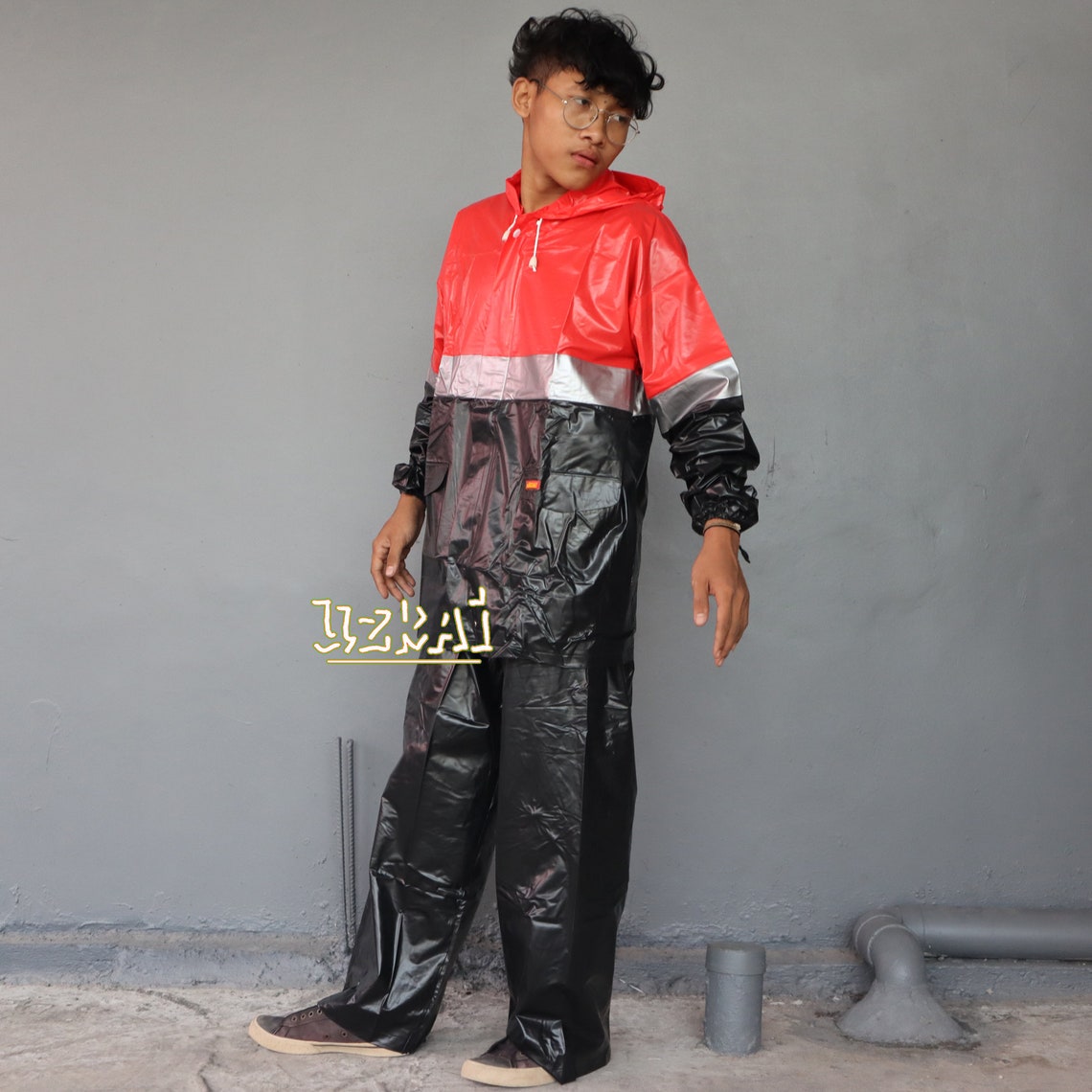 Raincoat Jacket and Pants With Zipper and Hood PVC Rainsuit Material ...