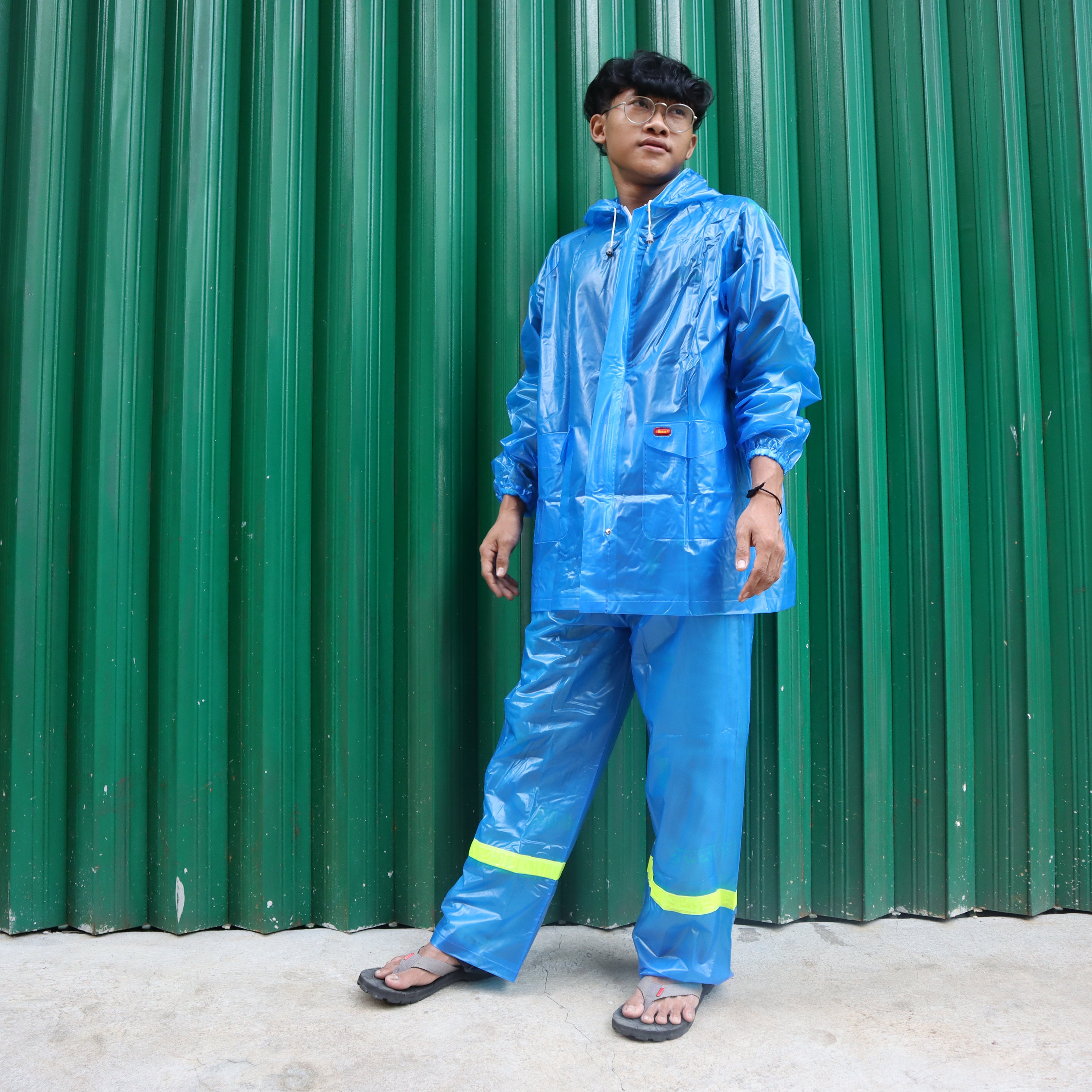 Raincoat Jacket and Pants With Zipper and Hood PVC Rainsuit Material ...