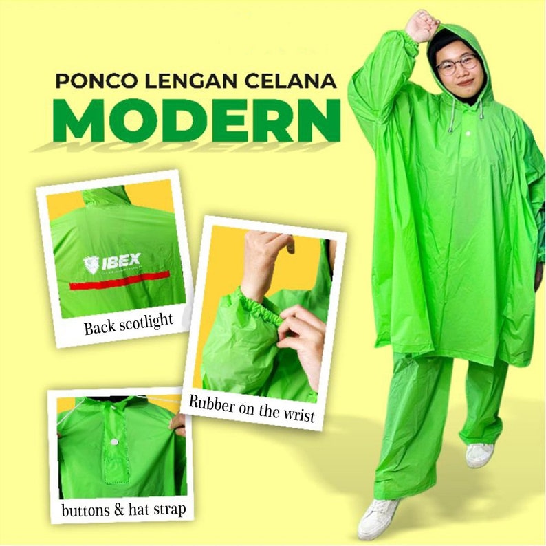 Poncho Raincoat With Trouser Sleeves, No Zipper, Complete With Hood and ...