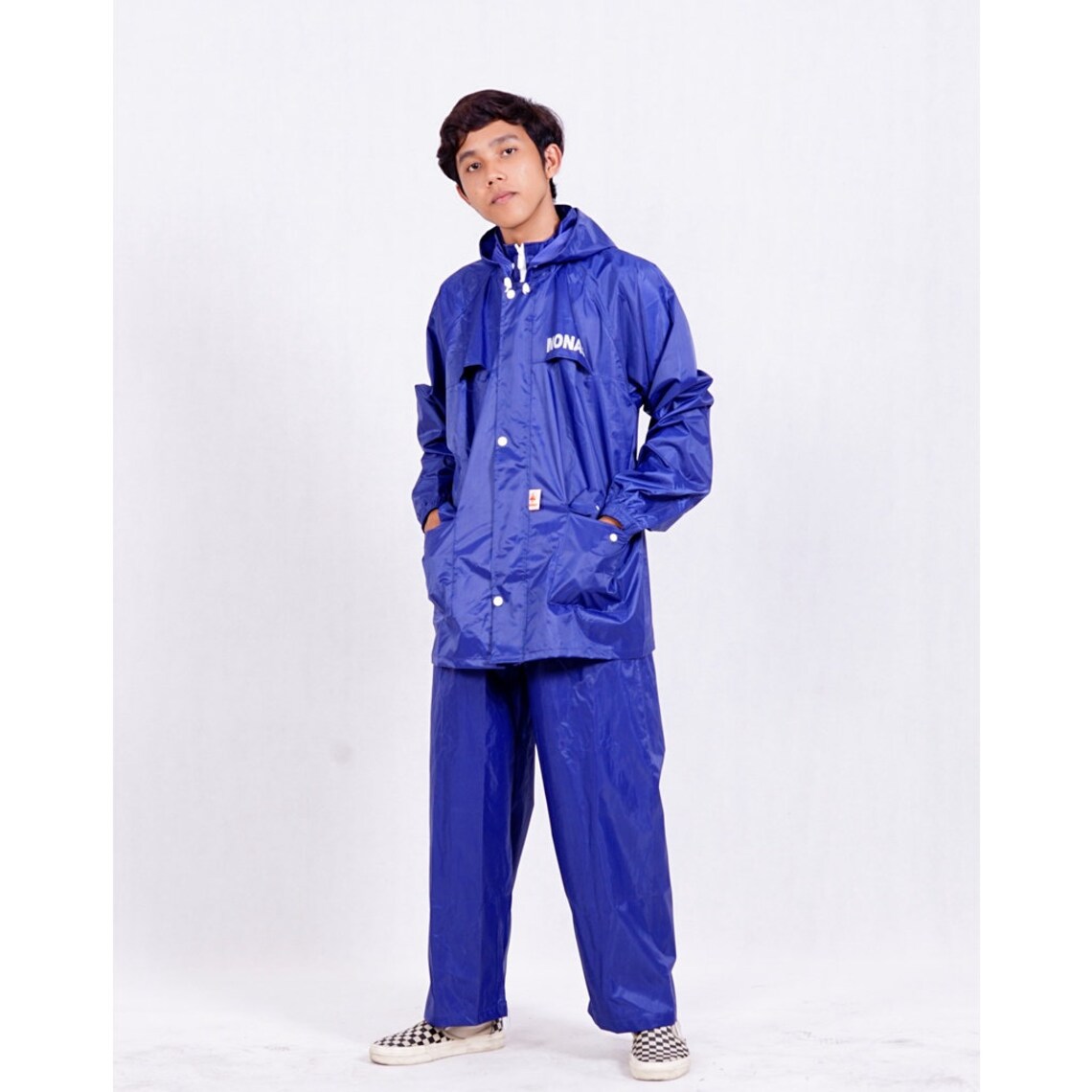 Nylon Raincoat Suit Jacket and Trousers With Attached Hood, Rubber ...