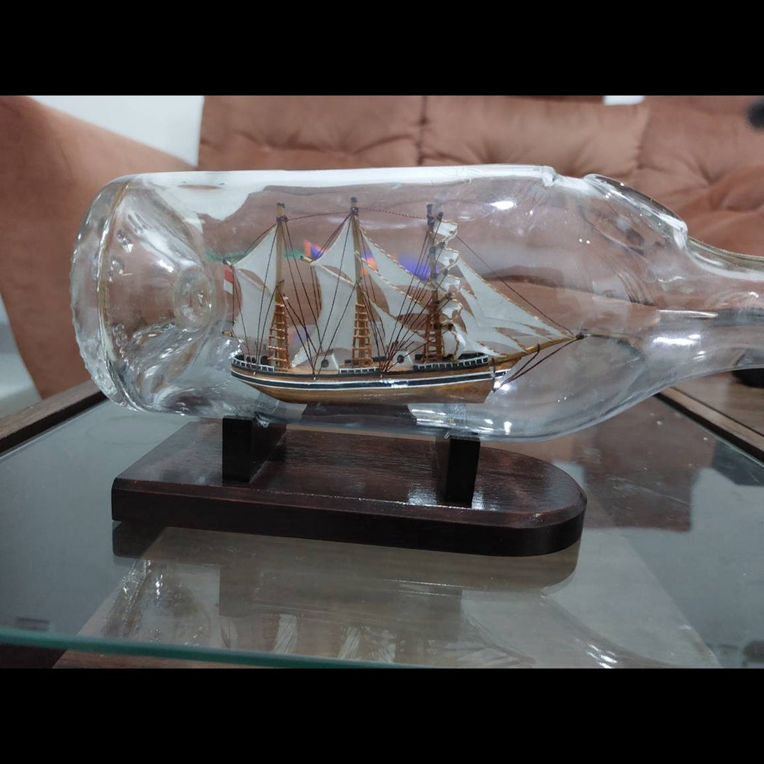Miniature Sailing Ship in Martell Bottle Handmade Wooden Old Model ...