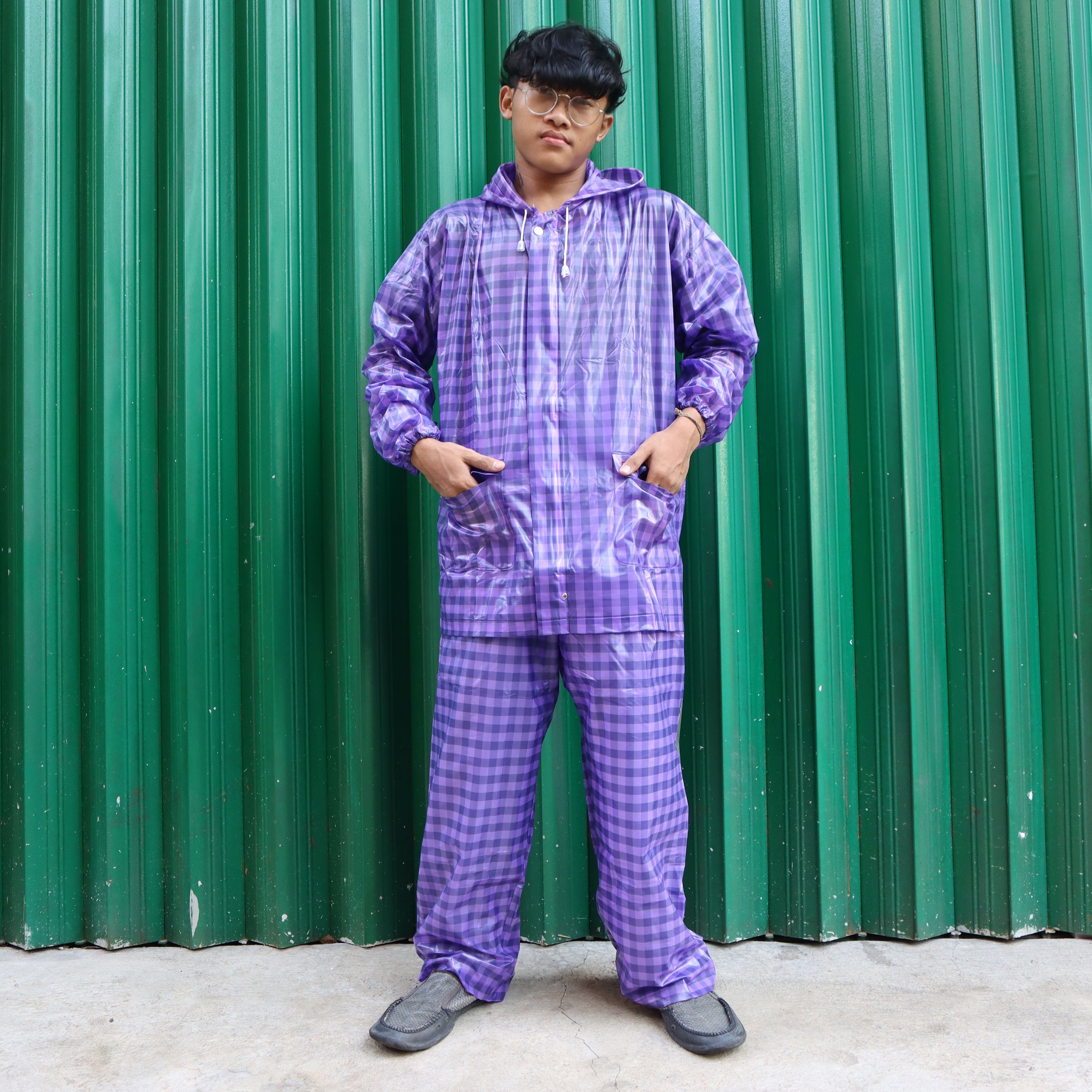 Raincoat Jacket and Pants With Zipper and Hood PVC Rainsuit Material ...