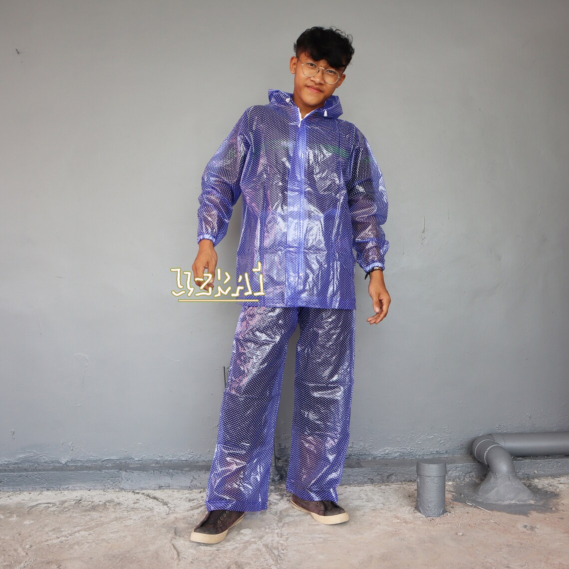 Raincoat Jacket and Pants With Zipper and Hood PVC Rainsuit Material ...