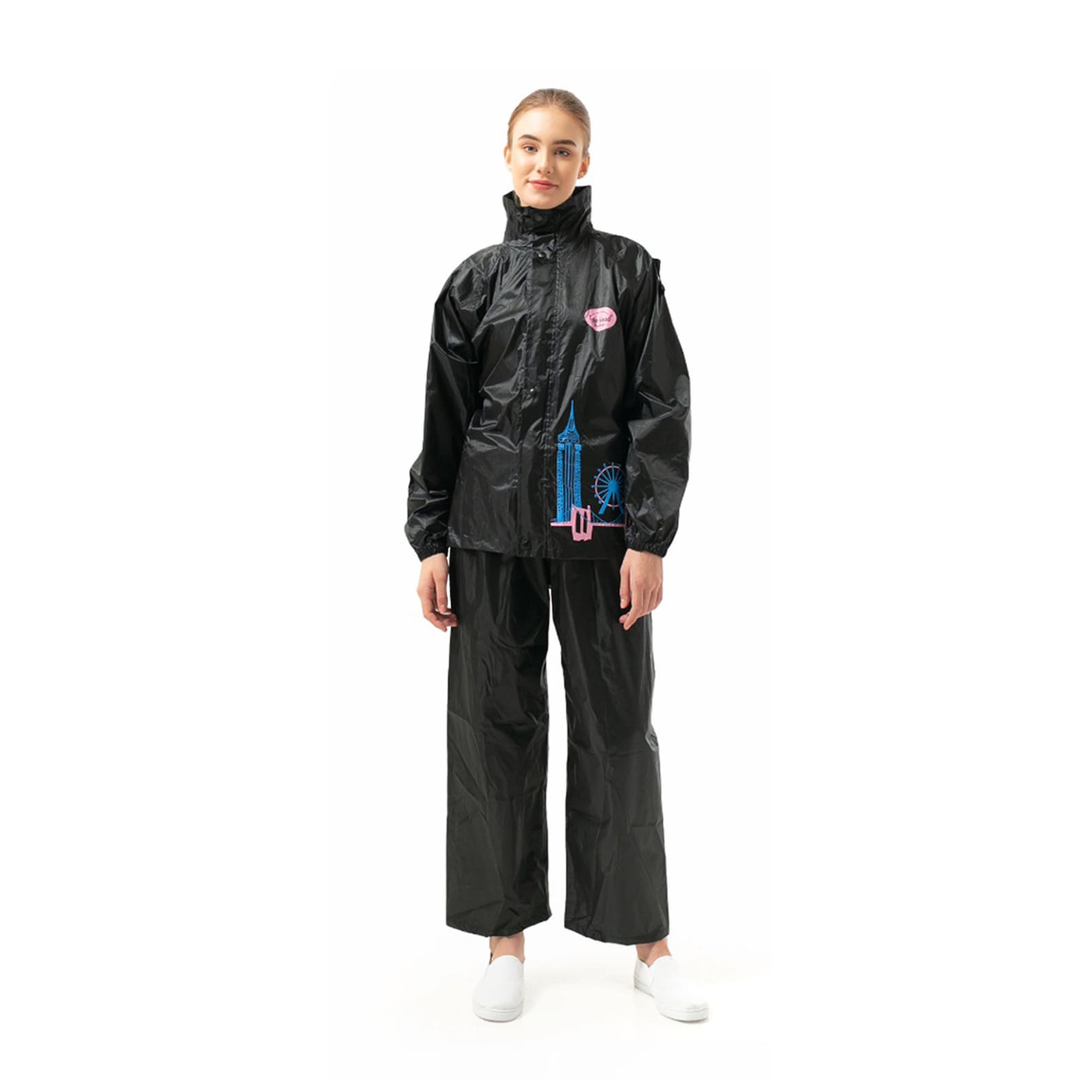 Raincoat Jacket and Pants Zipper Cover Back Bag Room and Hood PVC Good ...