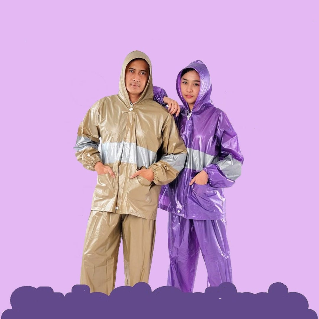 Raincoat Suit Jacket and Pants With Hood Attached, Zipper, Rubber on Wrist and Pockets ...