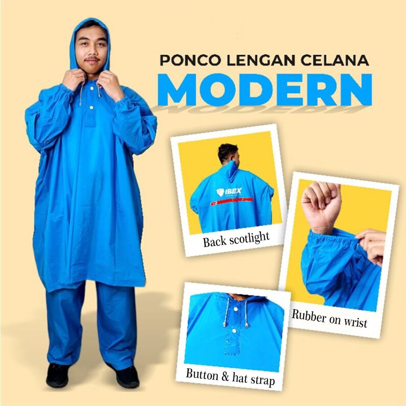 Poncho Raincoat With Trouser Sleeves, No Zipper, Complete With Hood and ...