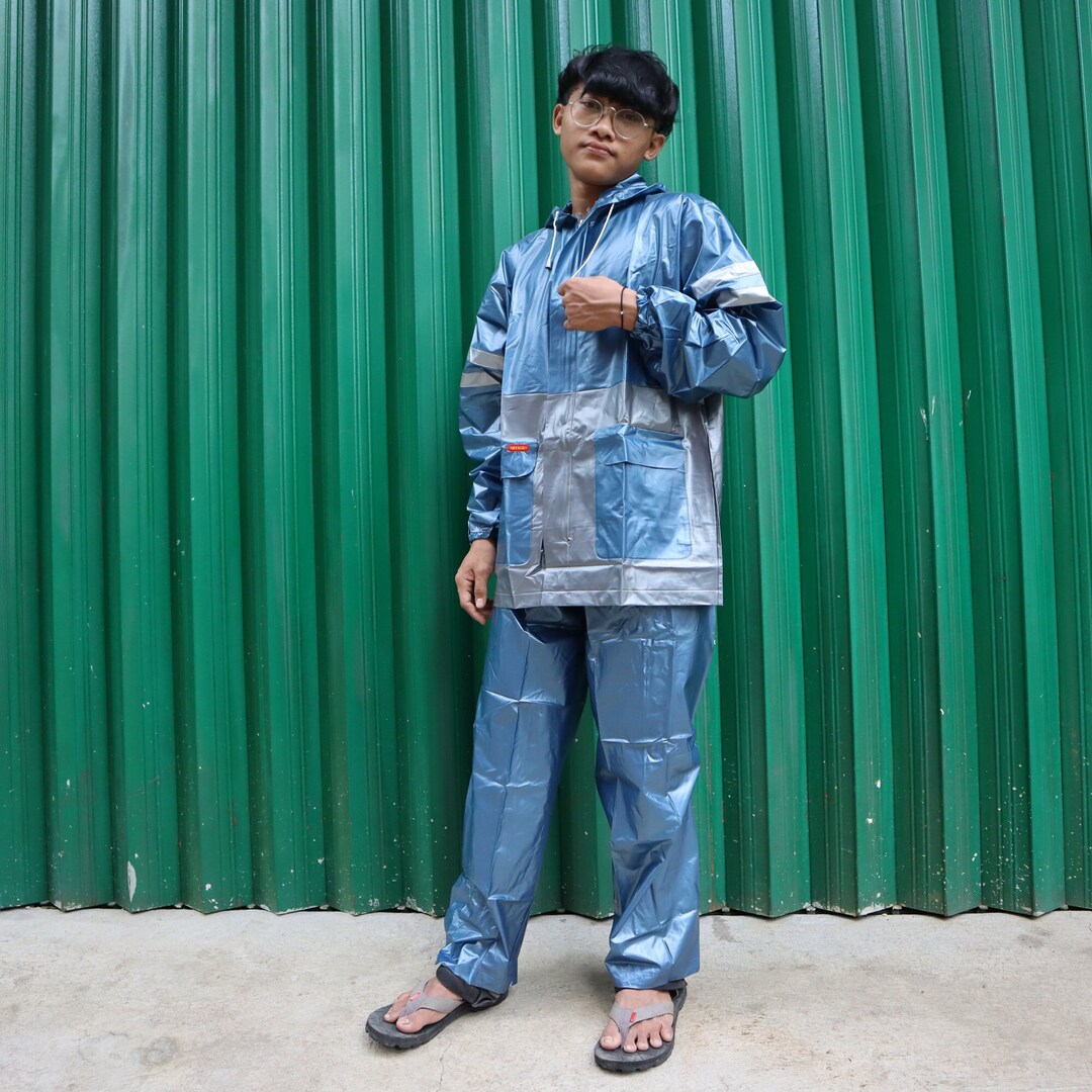 Raincoat Jacket and Pants With Zipper and Hood PVC Rainsuit Material ...