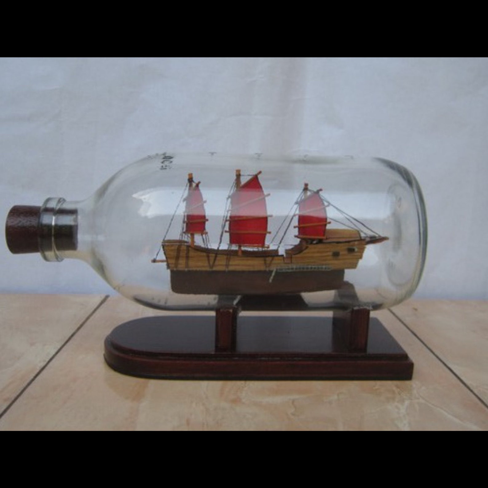 Miniature Wooden Chinese Sailing Ship in Bottle Handmade Replica ...