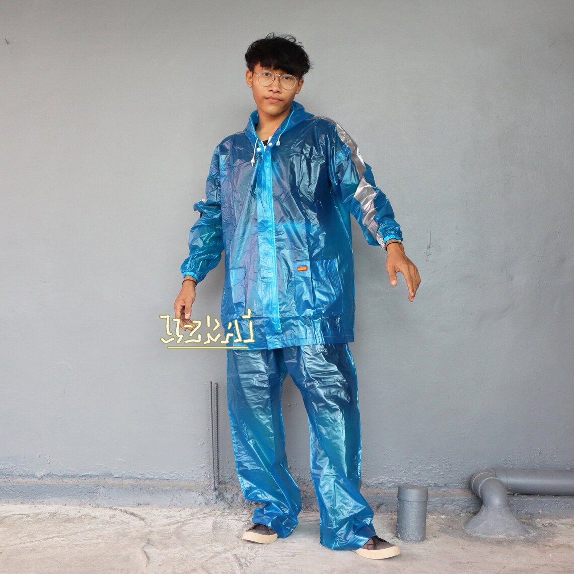 Raincoat Jacket and Pants With Zipper and Hood PVC Rainsuit Material ...