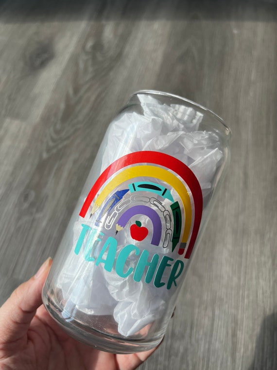 Teacher Rainbow Beer Can Glass - Etsy